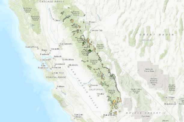 USFS Inventory Roadless Areas in Sierra Nevada, California | Data Basin