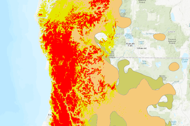 Oak ceder madrone map | Data Basin