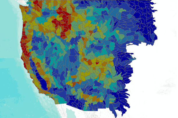 Topographic position indices for watershed stream zones for the western ...