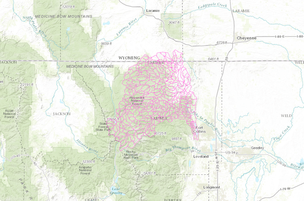 Upper Poudre Watershed 7th Layer Watersheds with HUC_14 Name Labels ...