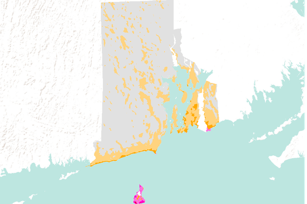 Rhode Island Wind Power Density (W/m2) at 50 meters above ground level ...