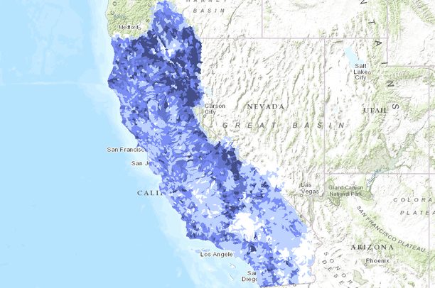 Groundwater dependence index in California | Data Basin