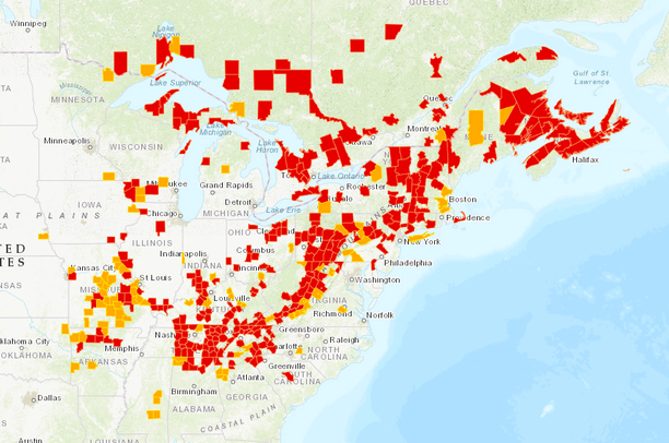 White Nose Syndrome Spread by County (time enabled) | Data Basin