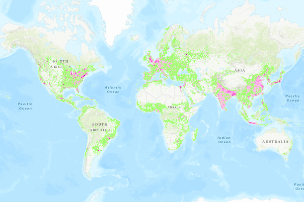 Global Density of Constructed Impervious Surface Area (%) | Data Basin
