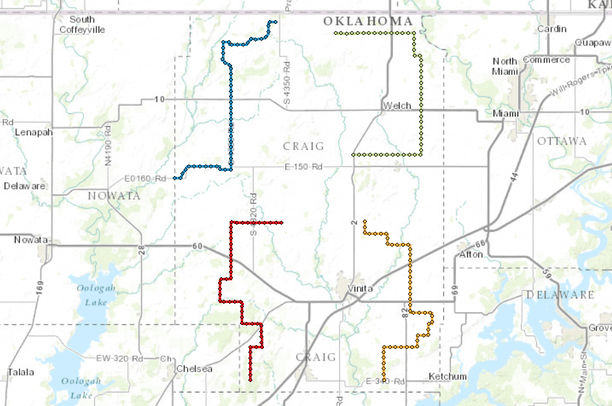 Craig County, OK Bird survey routes - DRAFT | Data Basin