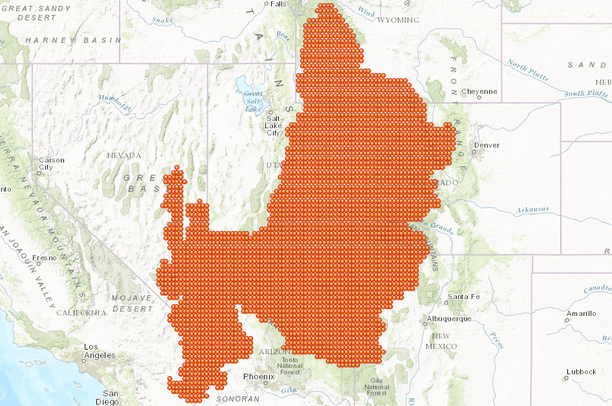 Colorado River Basin ensemble median projected temperature change (°F ...