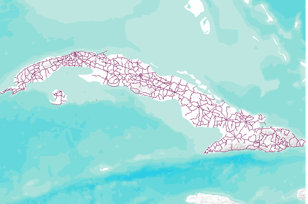 Roads of Cuba, Caribbean Islands from Digital Chart of the World | Data ...
