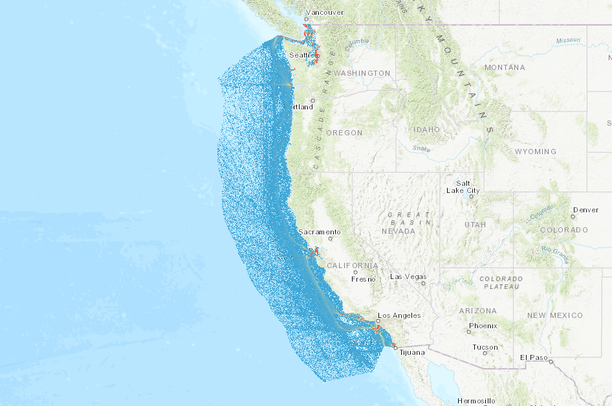 U.S. Pacific EEZ Vessel Density, 2013 | CA Offshore Wind Energy