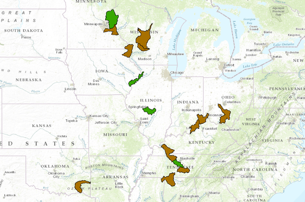 Distributions of Winged Mapleleaf (Quadrula fragosa) by 8-digit ...