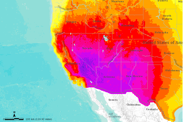 Solar - Annual direct-normal concentrating solar resource for USA ...