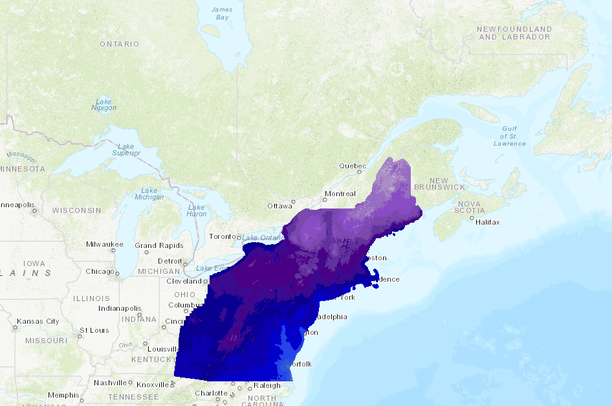 Mean Minimum Winter Temperature (deg. C) for Northeast, Projected for ...