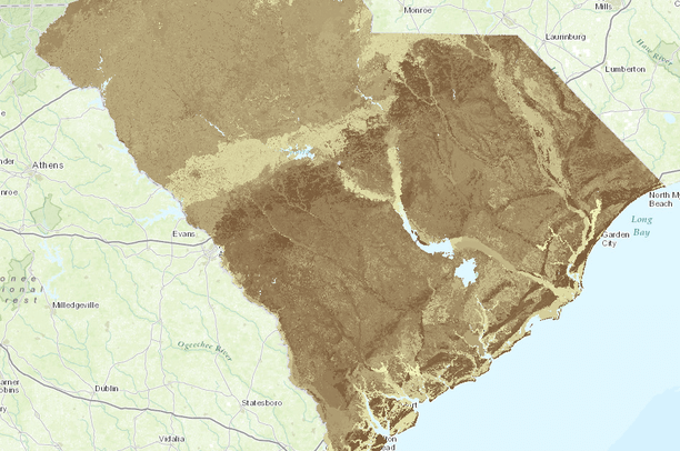 SSURGO Percent Soil Sand for South Carolina, USA | Data Basin