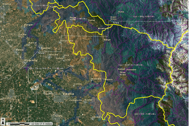 upper kaweah watershed with low summed goals for SSP RCD | Data Basin