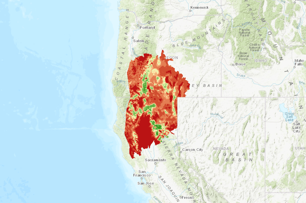 Relative habitat suitability for Pacific Marten in the Klamath region ...
