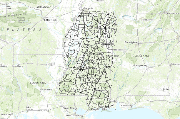 Primary and Secondary Roads of Mississippi | Data Basin