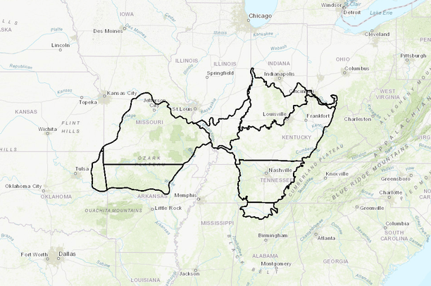 Central Hardwood BCR boundary with states | Data Basin