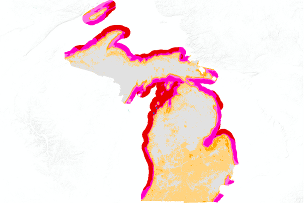 Michigan Wind Power Density (W/m2) at 50 meters above ground level ...