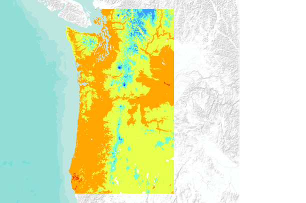 Projected (2070-2099) mean monthly temperature (degrees C) under CSIRO ...