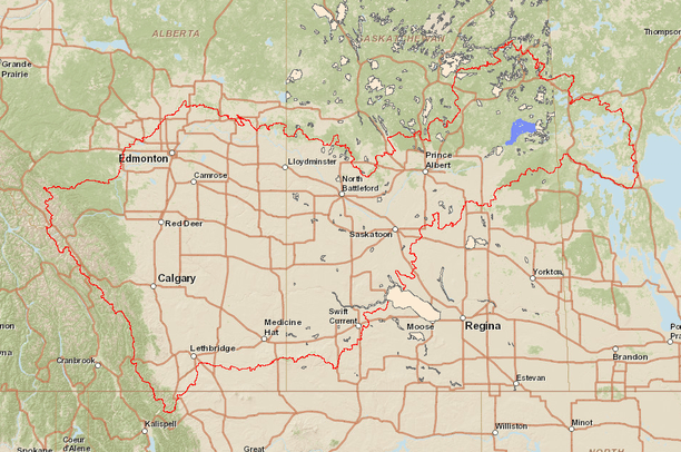MAP OF SASKATCHEWAN BASIN SHOWING STREETS AND LAKES | Data Basin