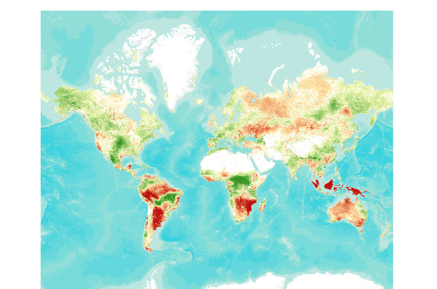 Gobal terrestrial net primary productivity trends (gC/m2/yr) from 2000 ...