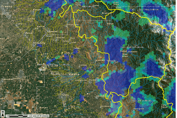 Kaweah watershed with SSP low sum RCD goals | Data Basin