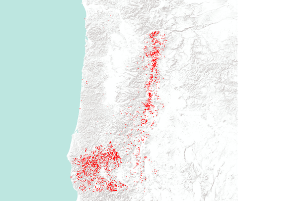 Areas with high potential habitat suitability for northern spotted owls ...