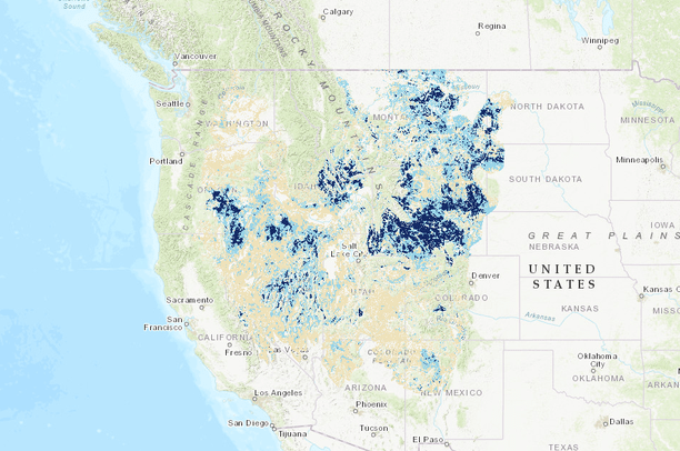Biome-wide sagebrush core habitat and growth areas, 2020 | Data Basin