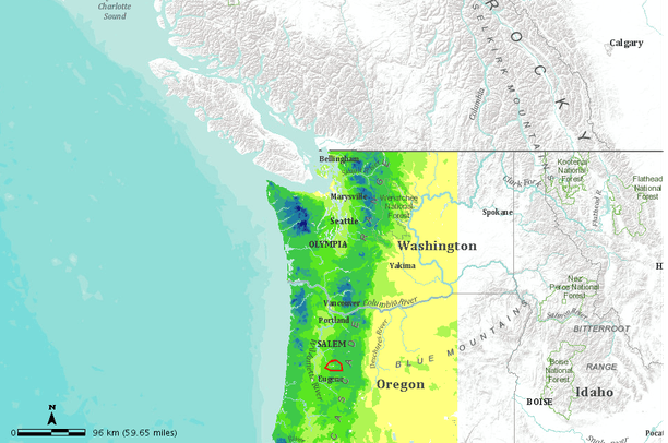 Projected Precipitation of Oregon and Washington (2077-2099) | Data Basin
