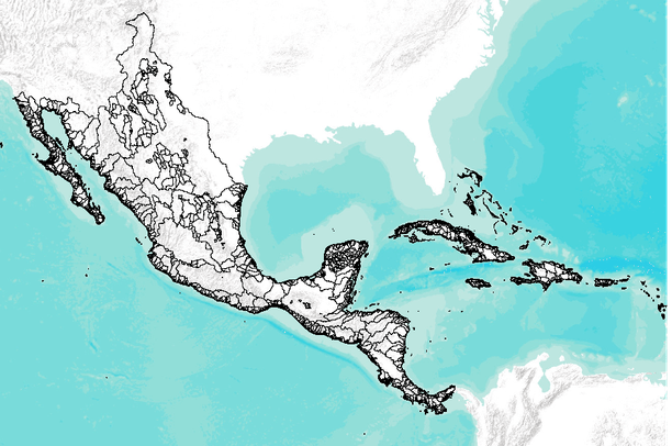 HydroSHEDS (BAS) - Central America drainage basins (watershed ...