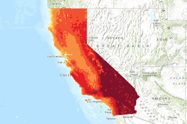 Concentrating Solar Resource (DNI) of California | Data Basin