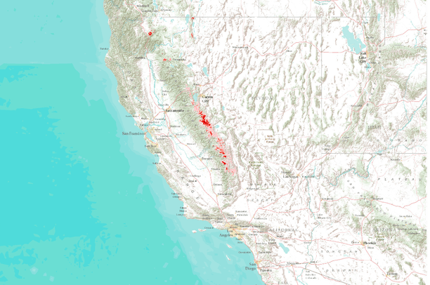 Overlay of projected marten distributions, 2076-2095, 800 m resolution ...