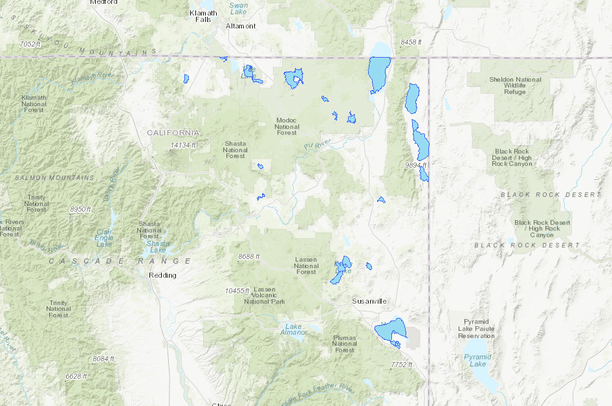 Modoc Connectivity, Lakes and Ponds Larger than 5 sq km | Data Basin