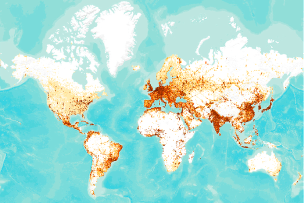Global urban population distribution (2000) | Data Basin