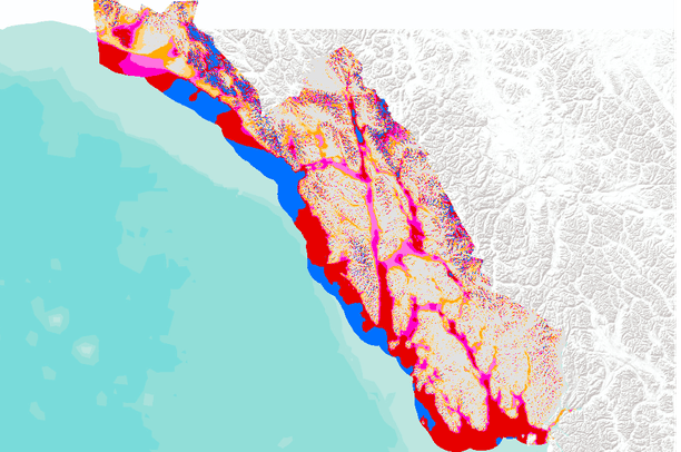 Southeast Alaska Wind Power Density (W/m2) at 50 meters above ground ...