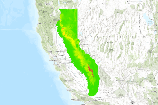 GFDL A2 Scenario Average Winter Snowpack Change, Sierra Nevada, 2070 ...