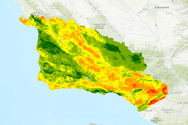 Relative Probability of Large Fires, Santa Barbara County, CNRM-CM5 ...